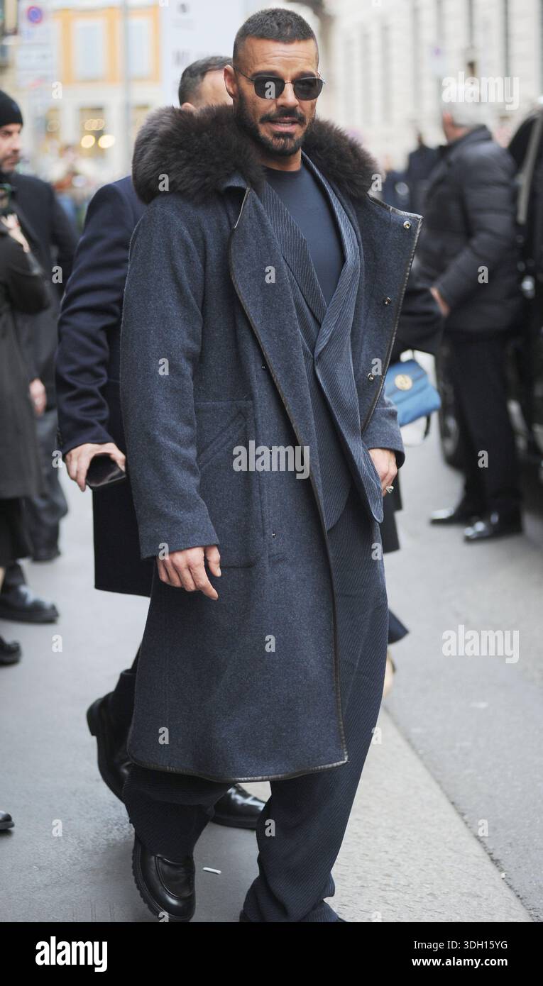 Milan, Italy. 19th Jan, 2026. Milan: Ricky Martin leaves the Armani ...