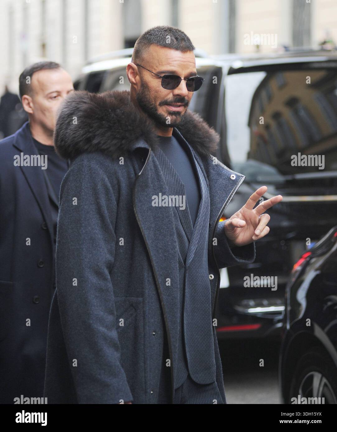 Milan, Italy. 19th Jan, 2026. Milan: Ricky Martin leaves the Armani ...