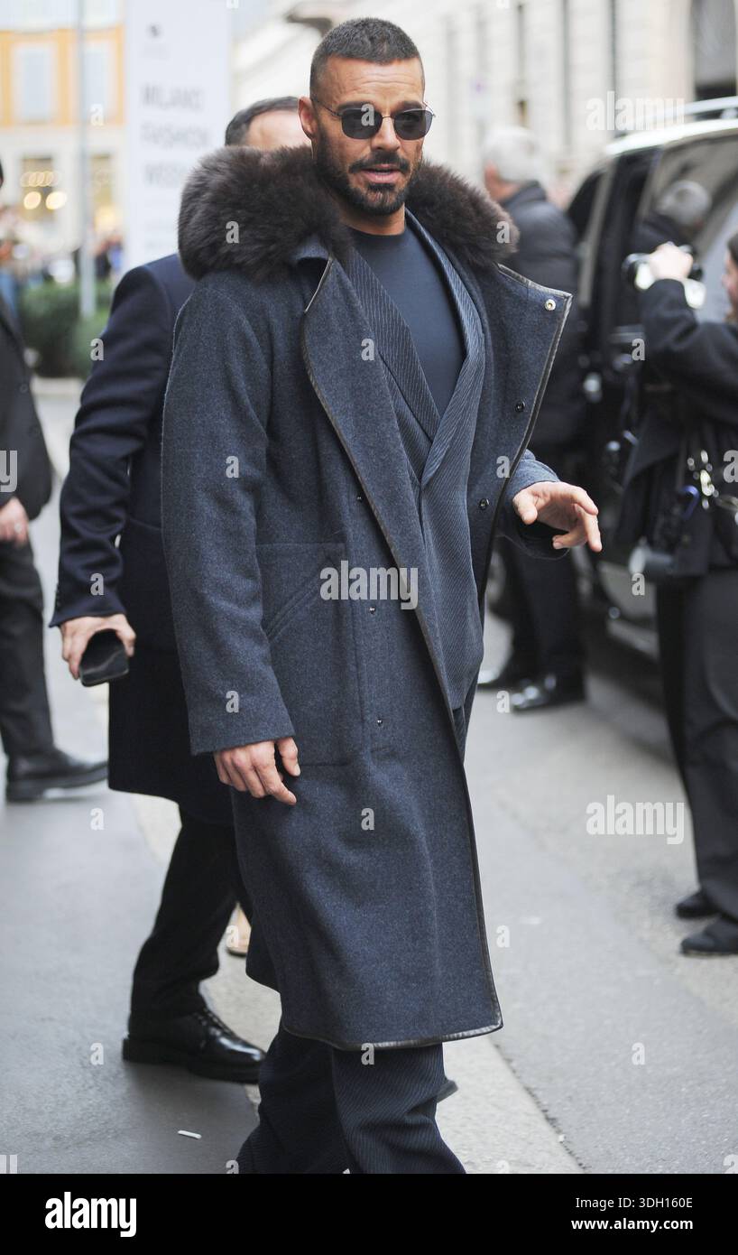 Milan, Italy. 19th Jan, 2026. Milan: Ricky Martin leaves the Armani ...