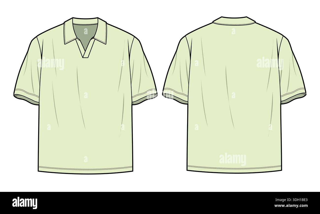 Classic oversized polo shirt technical flat drawing vector mockup ...