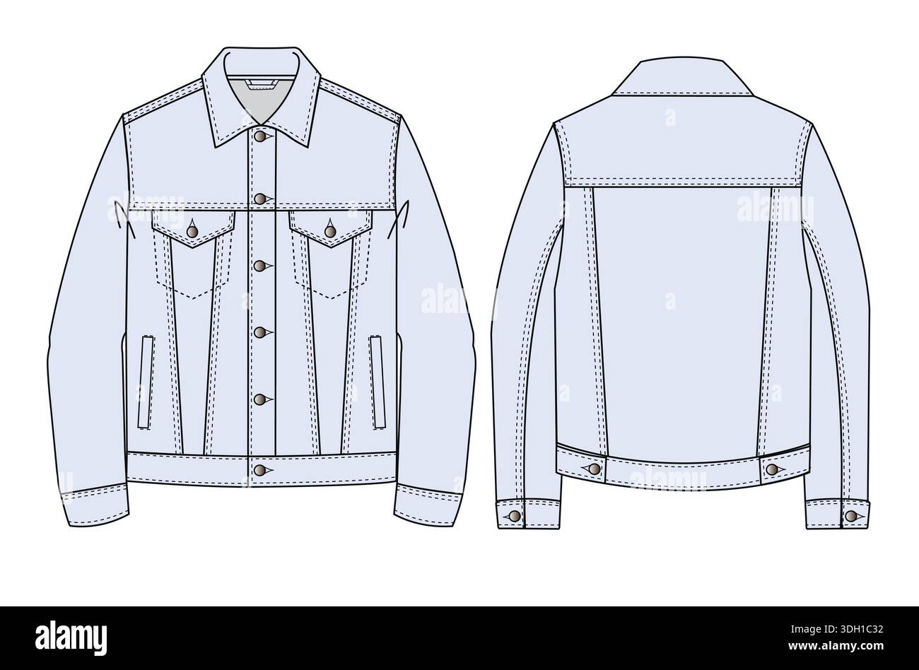 Oversized jeans jacket vector mockup template technical drawing Stock ...