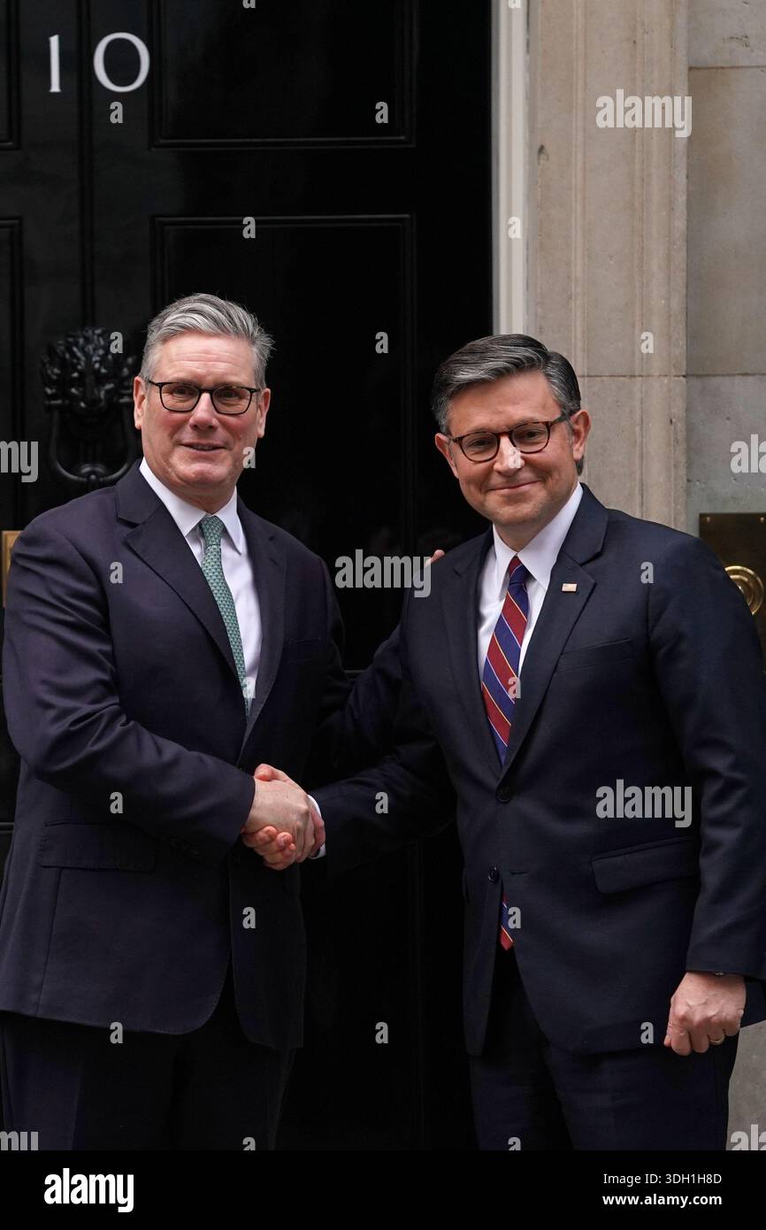 Britain's Prime Minister Keir Starmer welcomes U.S. House Speaker Mike ...