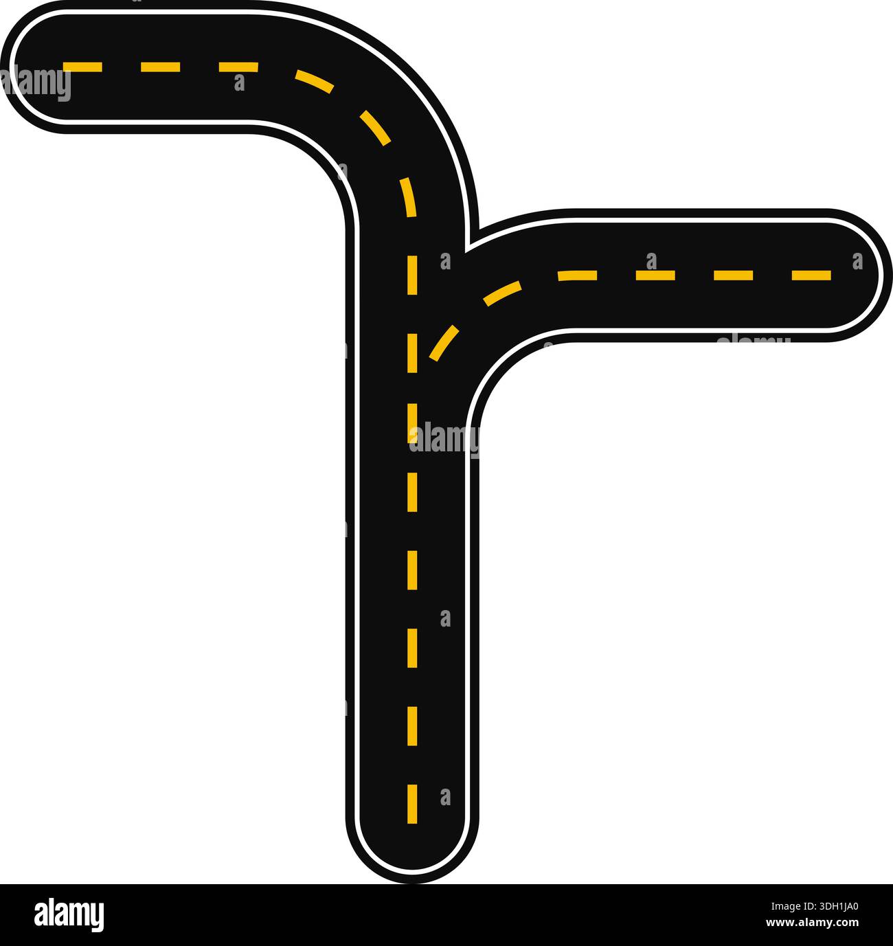 Straight street with a dashed line on the asphalt as signage and two ...