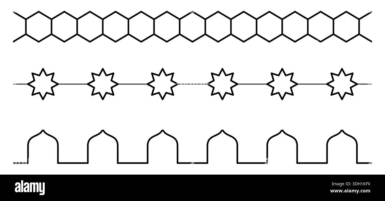 Minimalist black seamless border patterns with hexagonal honeycomb line ...