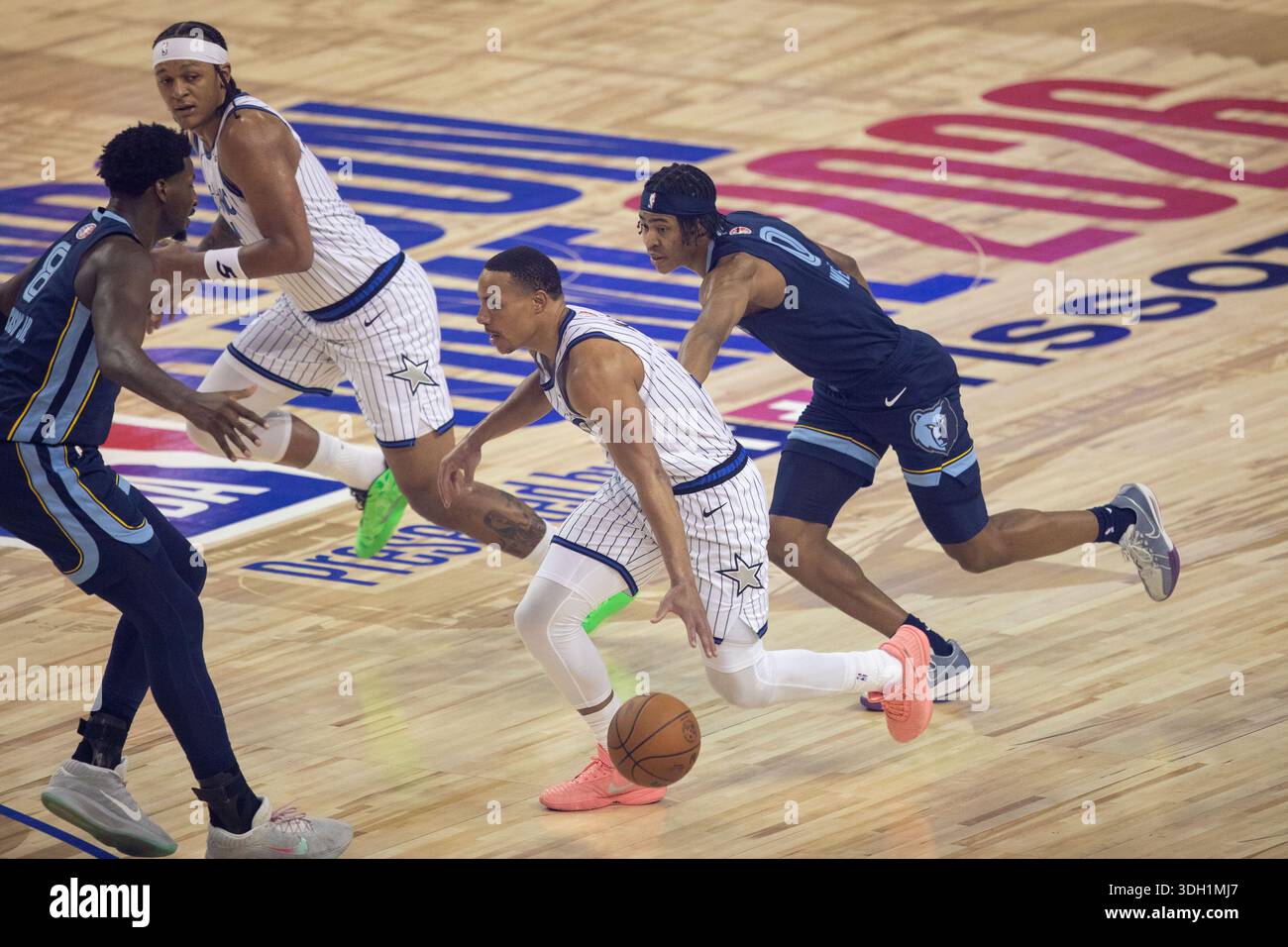 Desmond Bane (3 Orlando Magic) dribbles to create an angle. Orlando ...