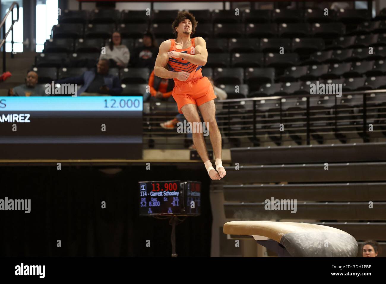Illinois gymnast Hasan Aydogdu competes during an NCAA gymnastics meet ...