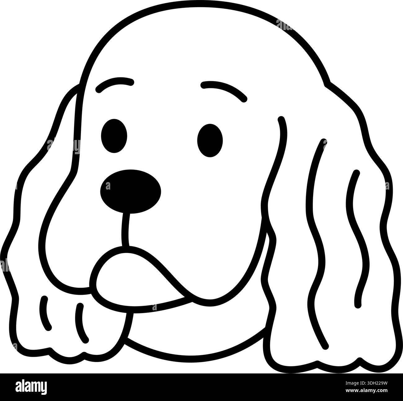 Cute spaniel dog cartoon face with long curly ears. Flat minimalist ...