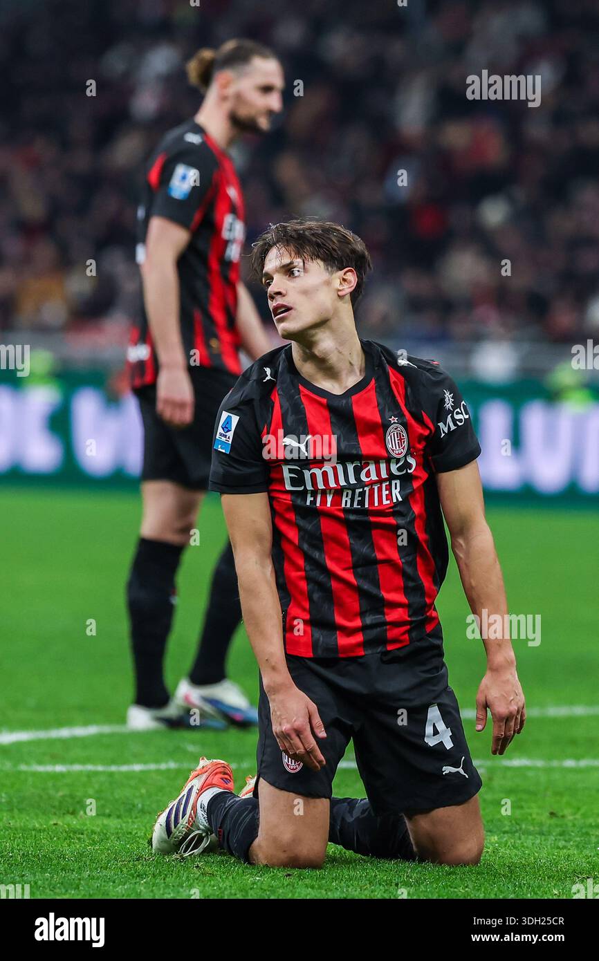 Milan, Italy. 18th Jan, 2026. Samuel Ricci of AC Milan reacts during ...