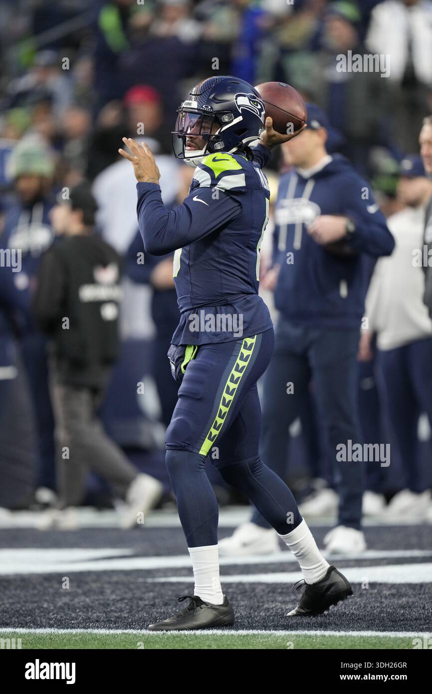 Seattle Seahawks quarterback Jalen Milroe (6) passes the ball in an NFL ...