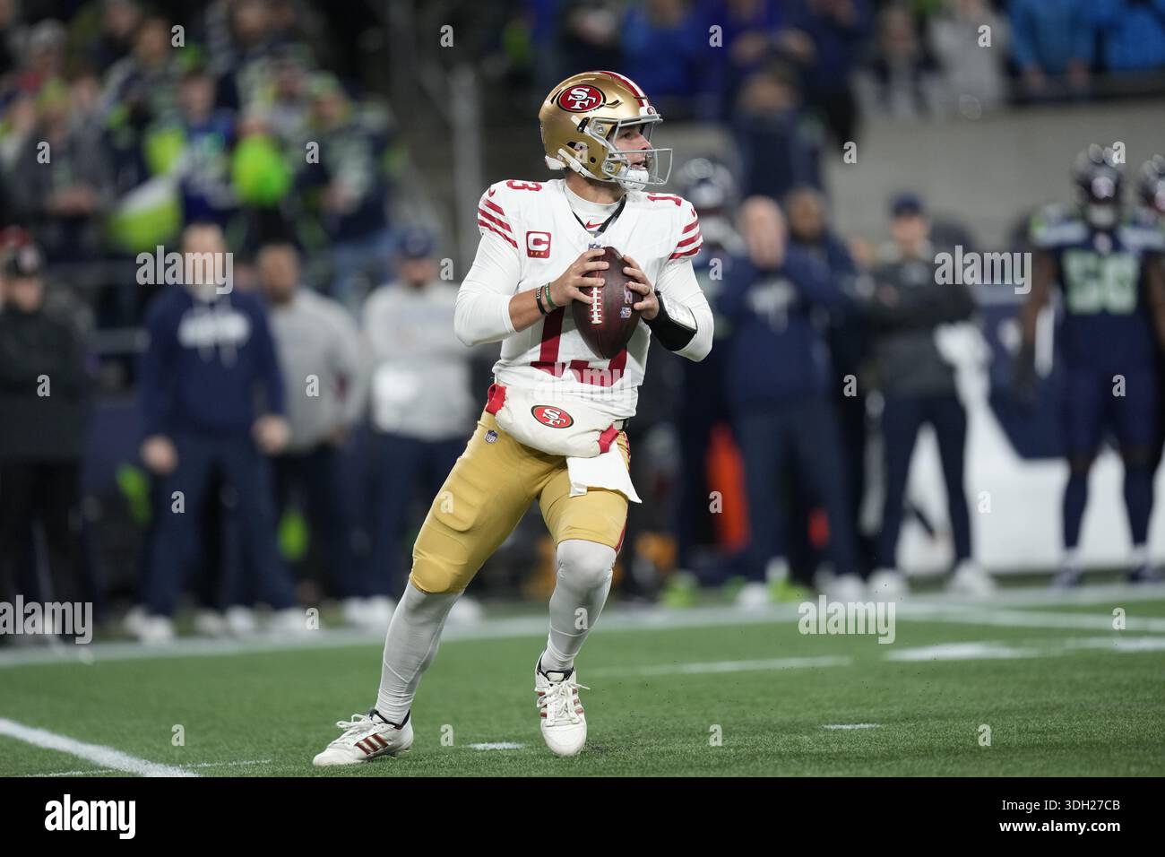 San Francisco 49ers quarterback Brock Purdy (13) looks to pass the ball ...