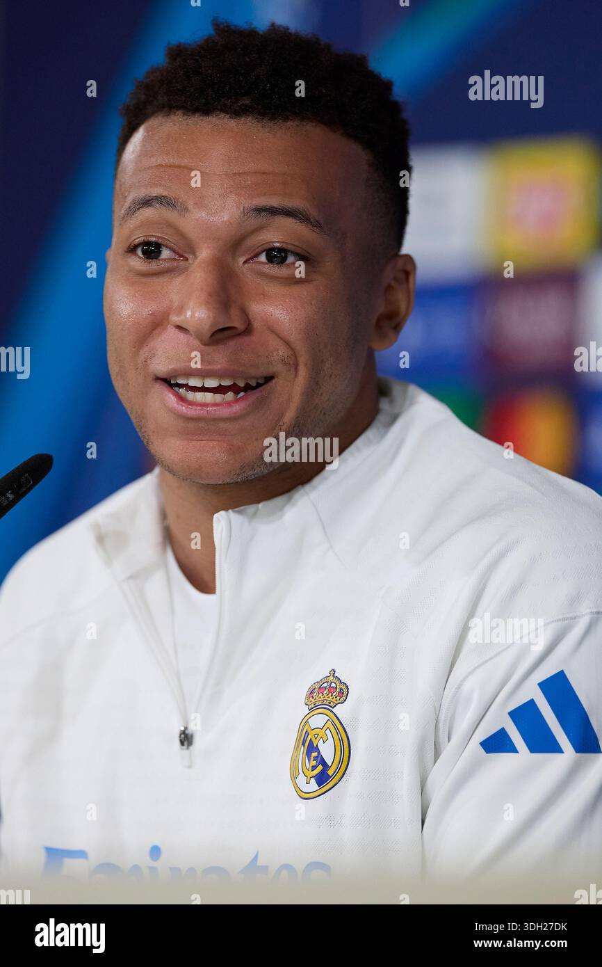 Kylian Mbappe of Real Madrid CF attends a press conference at Ciudad ...