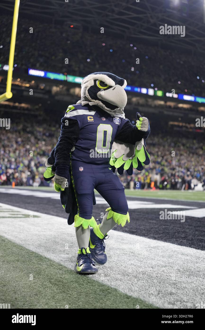 Seattle Seahawks mascot Blitz looks on in an NFL divisional playoff ...