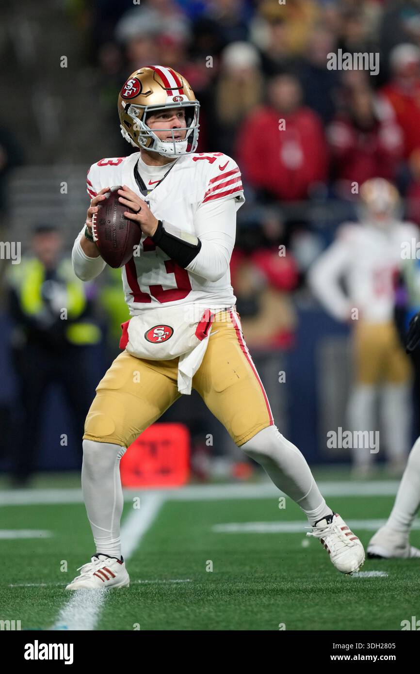San Francisco 49ers quarterback Brock Purdy (13) looks to pass the ball ...