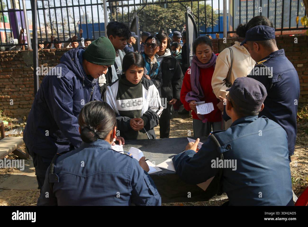 Kathmandu, Nepal. 19th Jan, 2026. Nepal Police personnel check ...