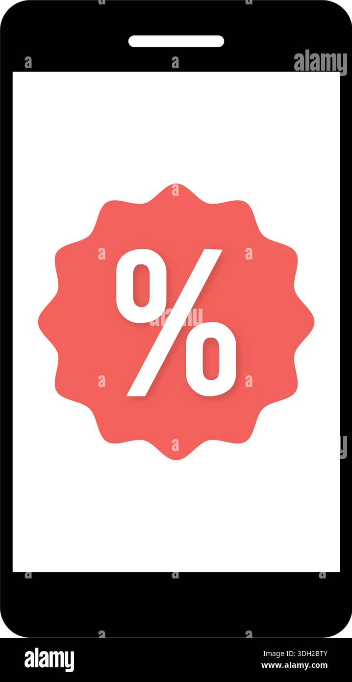Mobile Discount Coupon Icon – Smartphone Screen with Red Percent ...