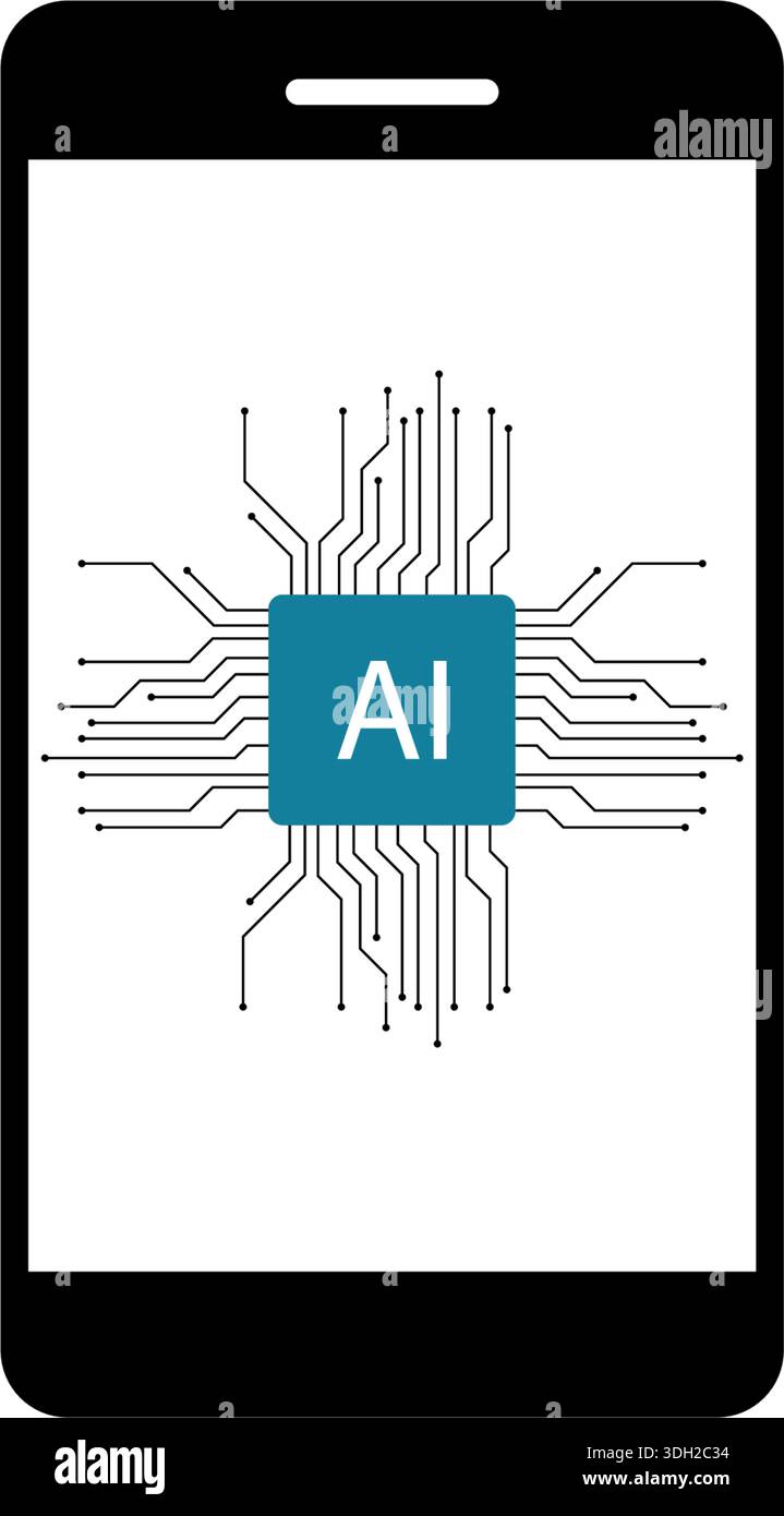 Artificial Intelligence Smartphone Icon – Mobile Phone with AI CPU ...
