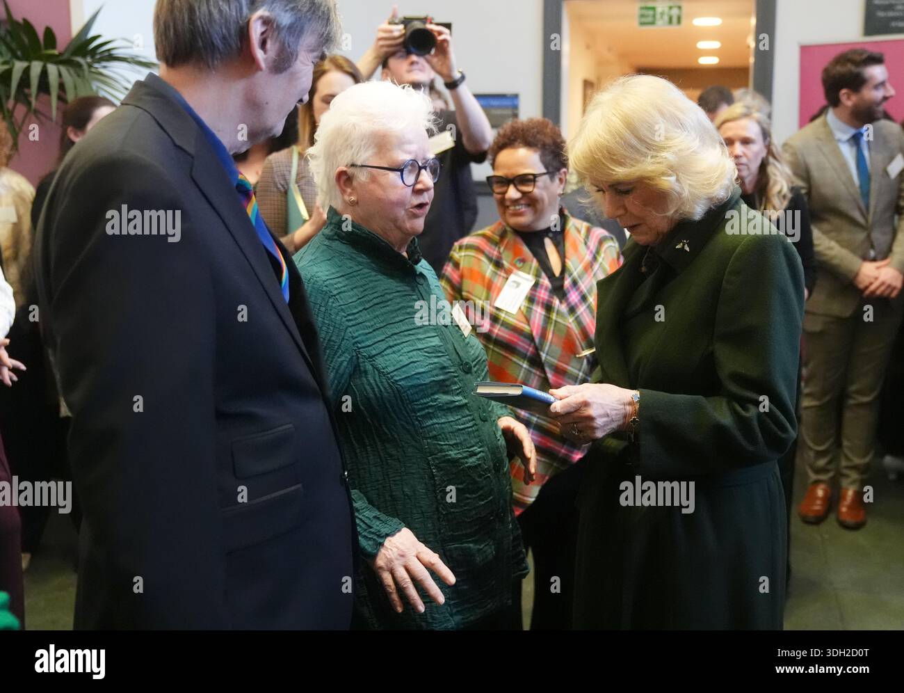 Author Val McDermid gives Queen Camilla a book during a visit to ...
