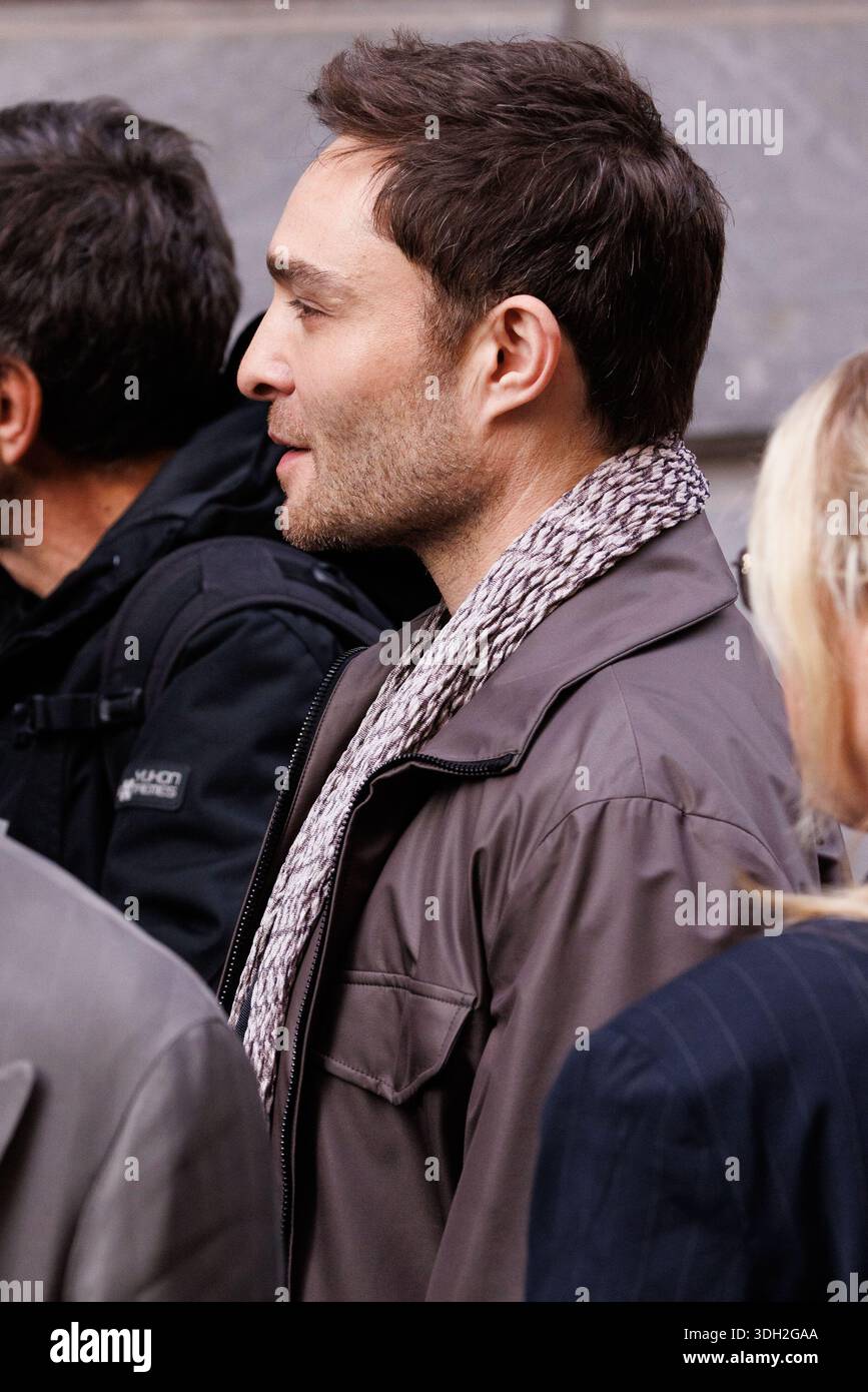 Ed Westwick arrives at the Giorgio Armani fashion show during the Milan ...
