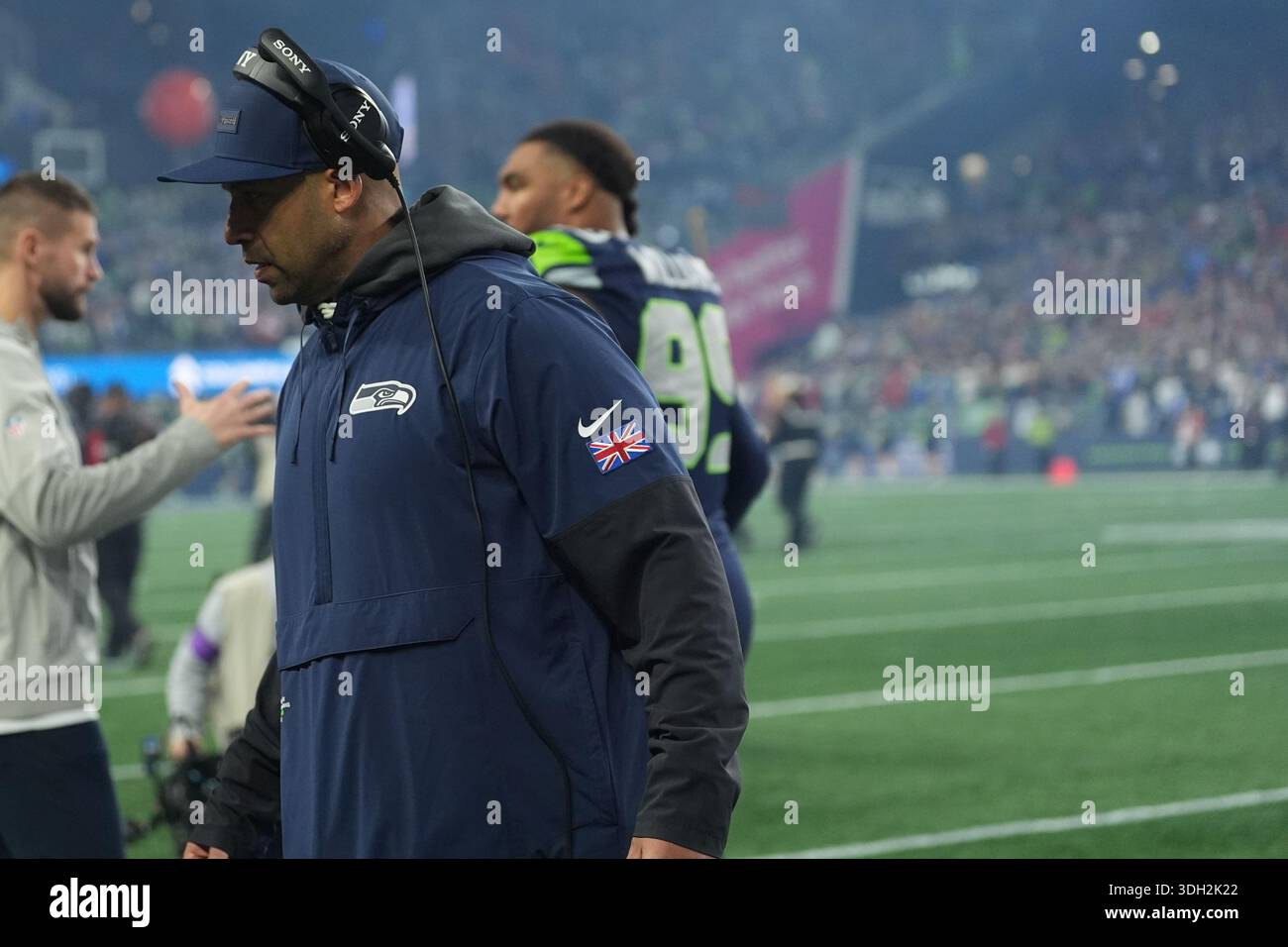Seattle Seahawks defensive coordinator Aden Durde walks on the sideline ...