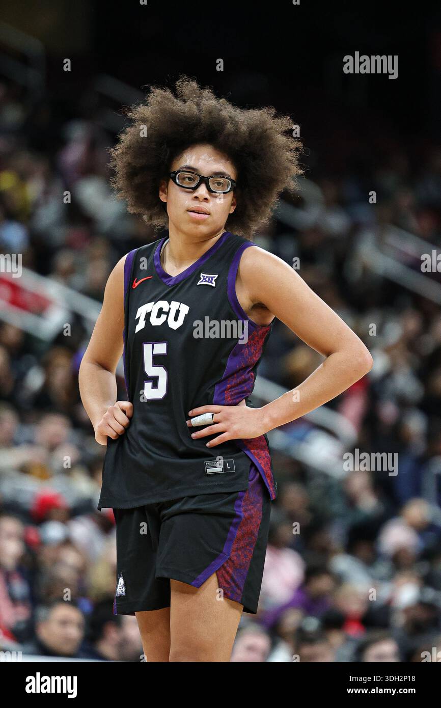 Newark, USA. 19th Jan, 2026. TCU Horned Frogs guard Olivia Miles (5) in ...