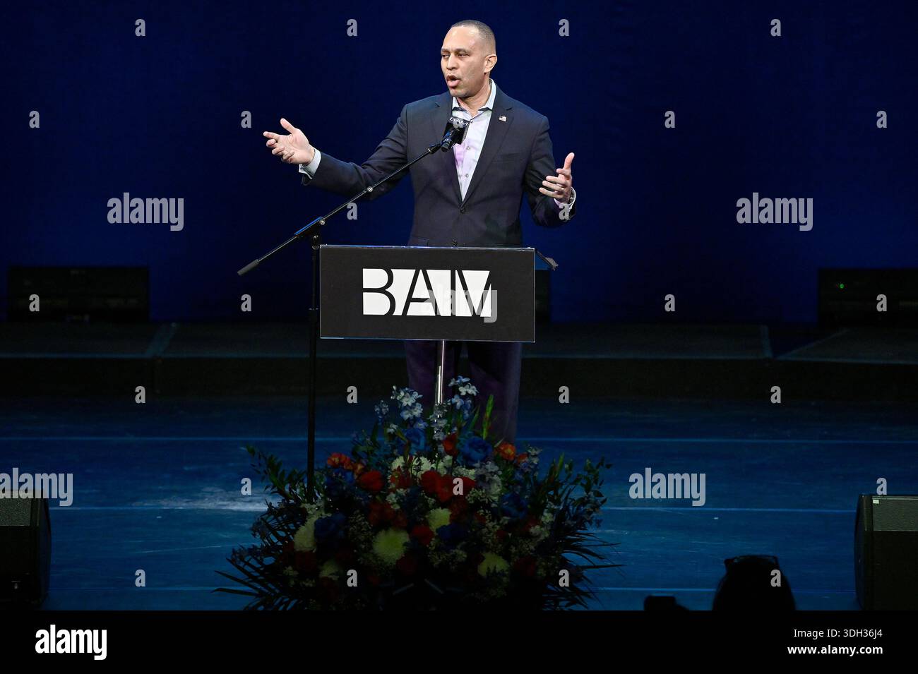 Minority Leader of the US Congress Hakeem Jeffries speaks during the ...