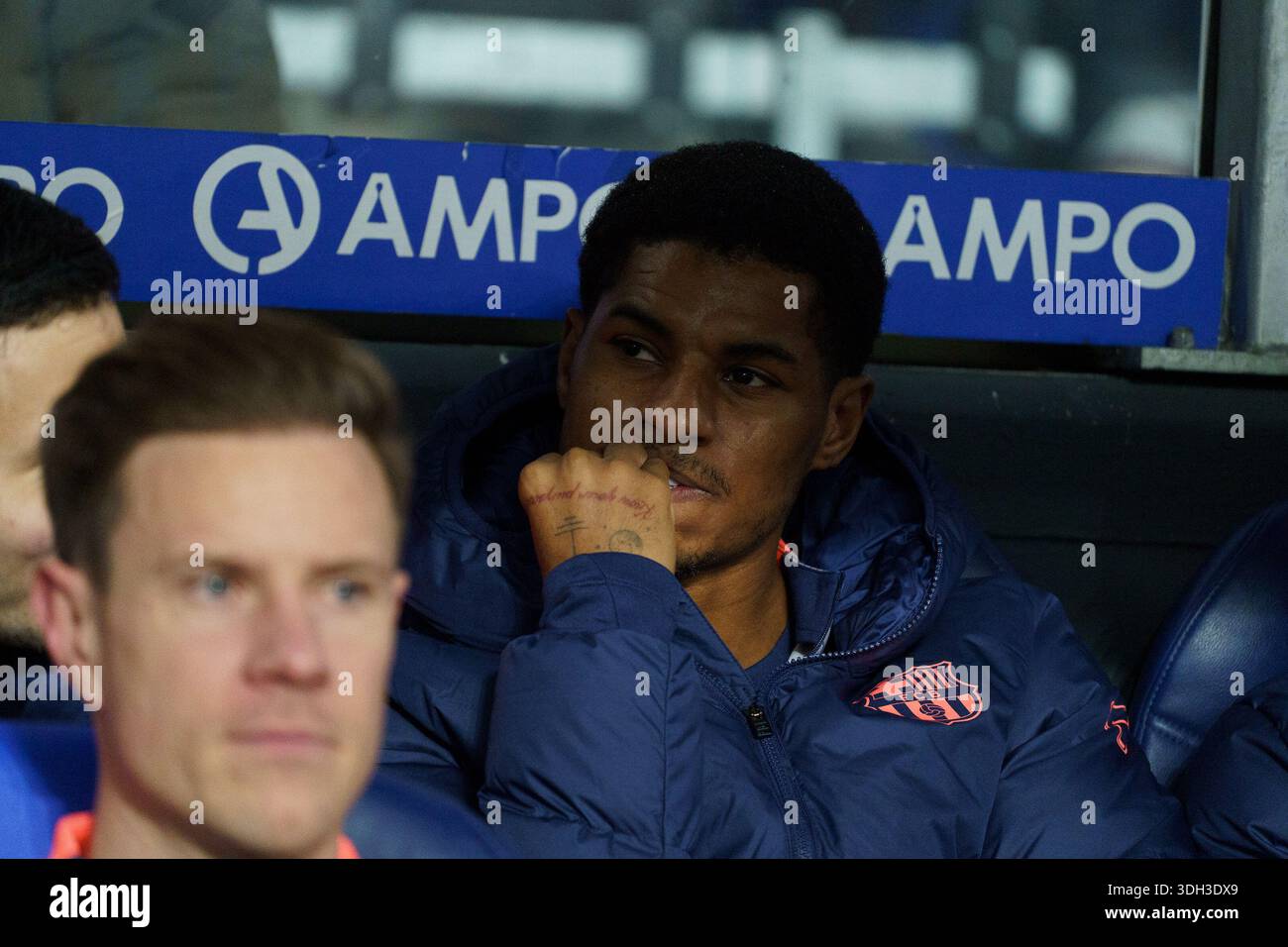 in action during the La Liga game between Real Sociedad and FC ...