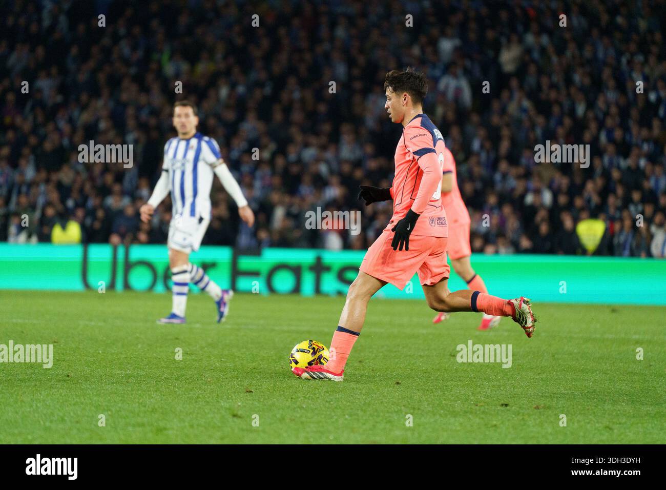 Pedri in action during the La Liga game between Real Sociedad and FC ...