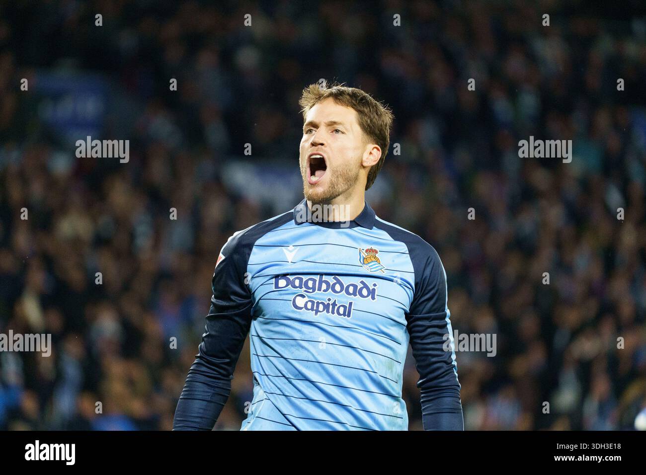 Alex Remiro in action during the La Liga game between Real Sociedad and ...