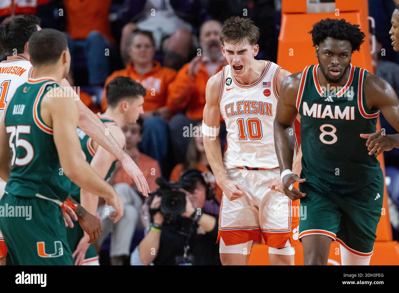 Clemson forward Jake Wahlin (10) celebrates against Miami during the ...