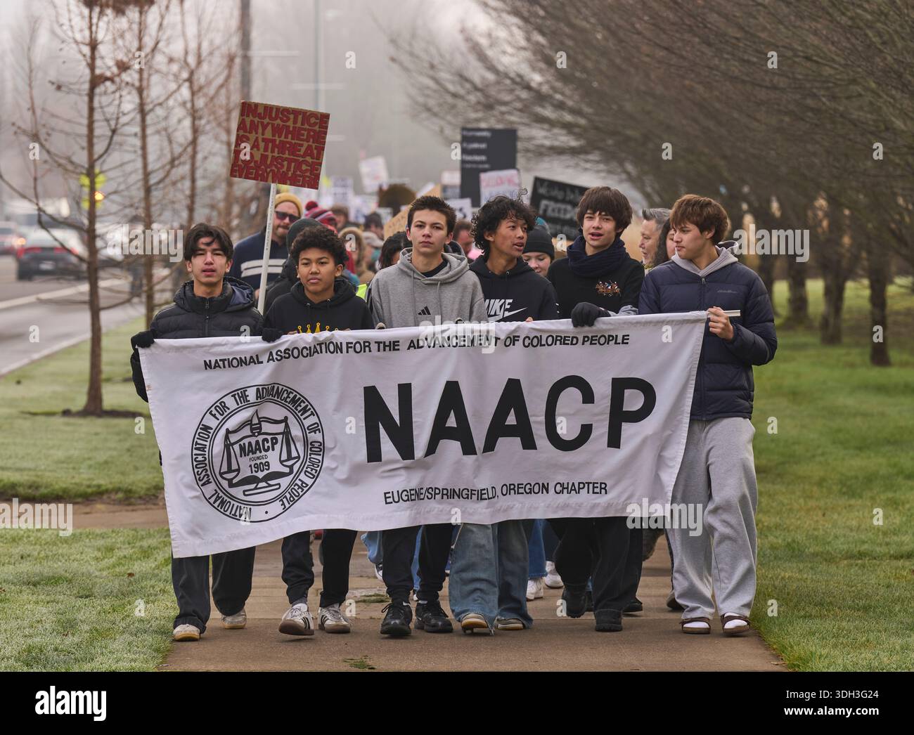 Students lead a march commemorating the birthday of the Rev. Dr. Martin ...