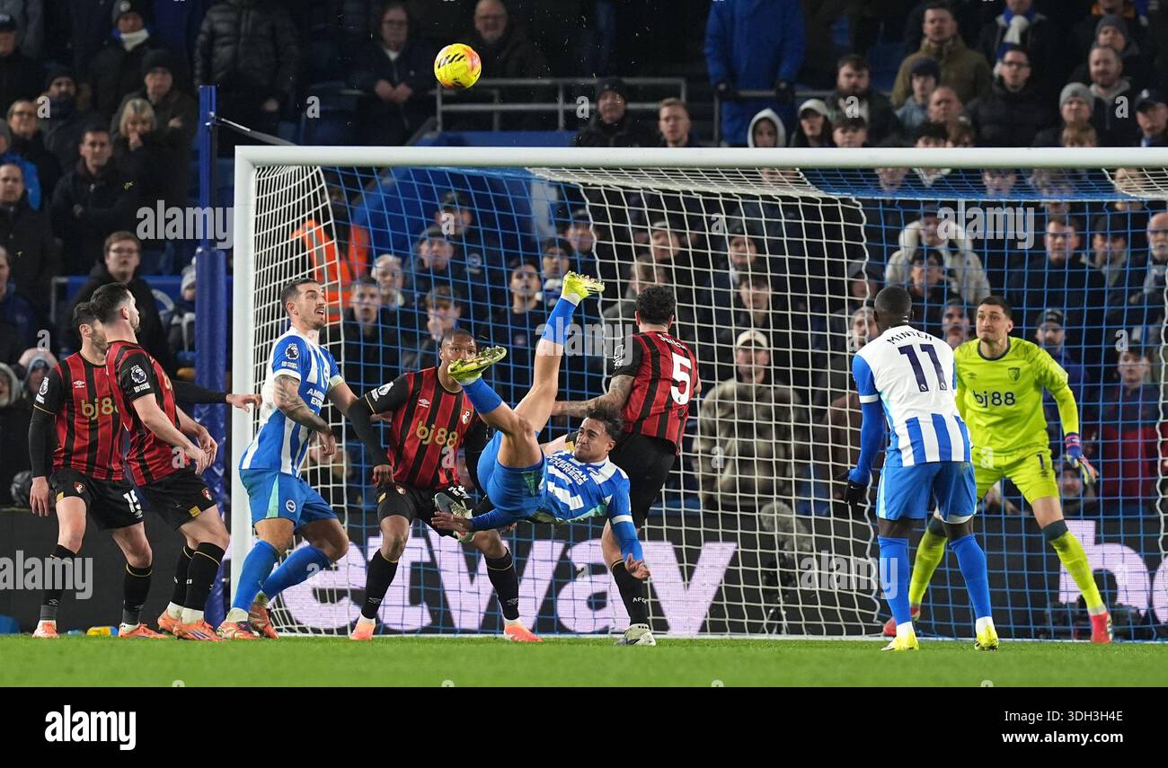 Brighton and Hove Albion's Charalampos Kostoulas scores their side's ...
