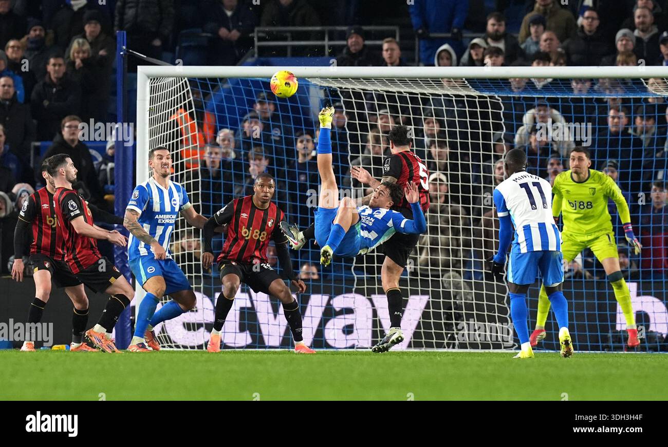Brighton and Hove Albion's Charalampos Kostoulas scores their side's ...