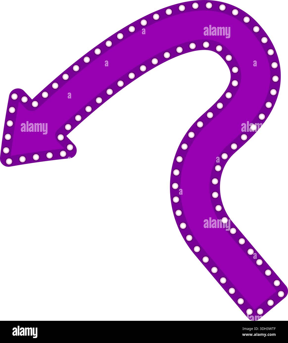 Curved graphic arrow, in the shape of retro panel with circles of lamps ...