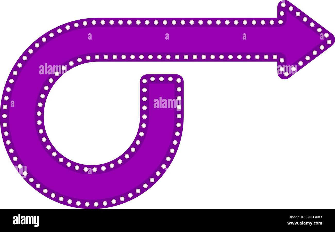 Curved graphic arrow, in the shape of a retro panel with circles of ...