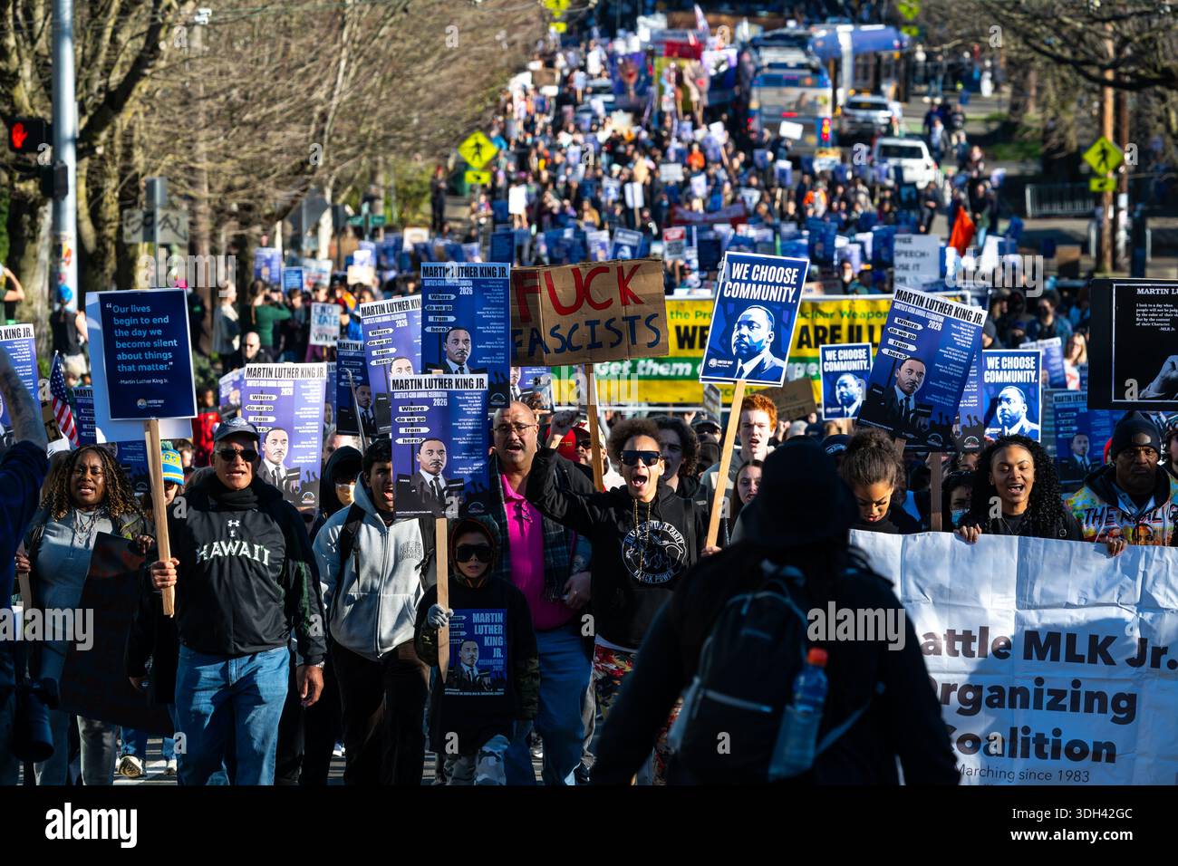 Seattle, USA. 19th Jan, 2026. Thousands gather and march on Martin ...