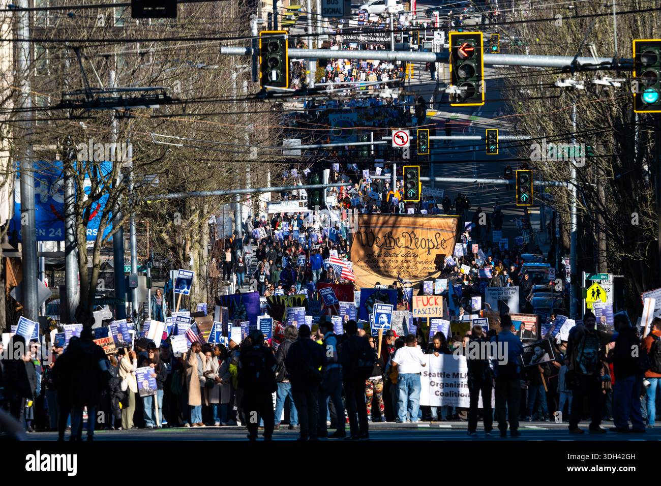 Seattle, USA. 19th Jan, 2026. Thousands gather and march on Martin ...