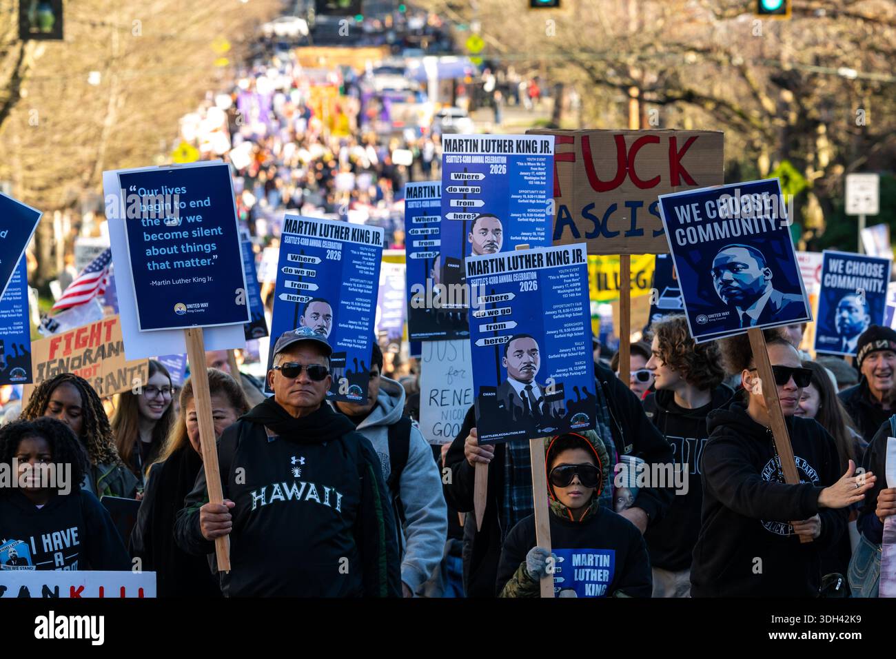 Seattle, USA. 19th Jan, 2026. Thousands gather and march on Martin ...