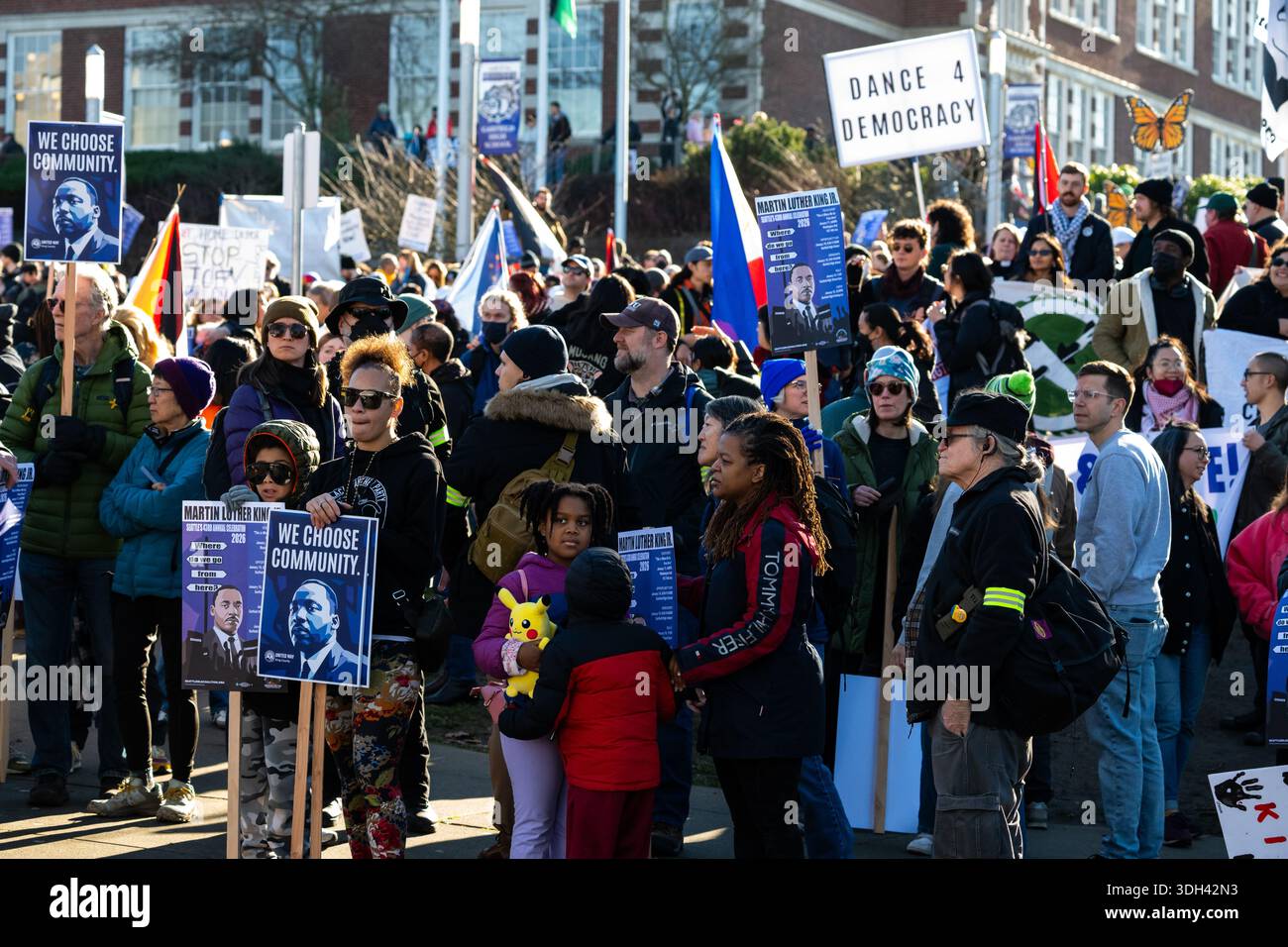 Seattle, USA. 19th Jan, 2026. Thousands gather and march on Martin ...