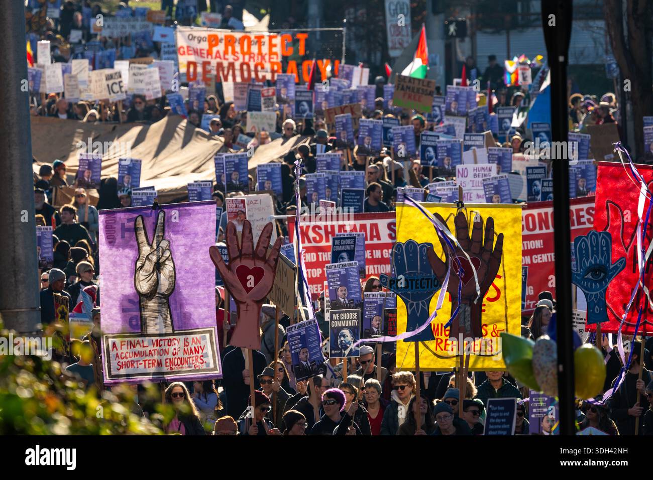 Seattle, USA. 19th Jan, 2026. Thousands gather and march on Martin ...