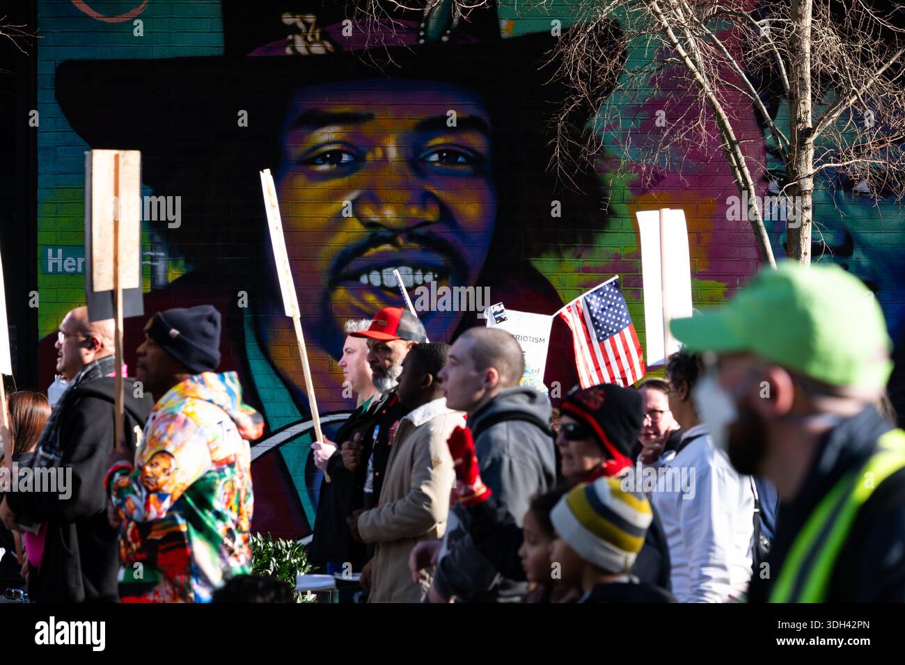 Seattle, USA. 19th Jan, 2026. Thousands gather and march on Martin ...