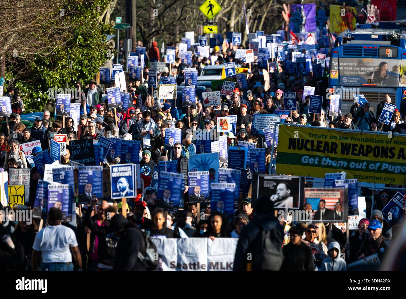 Seattle, USA. 19th Jan, 2026. Thousands gather and march on Martin ...