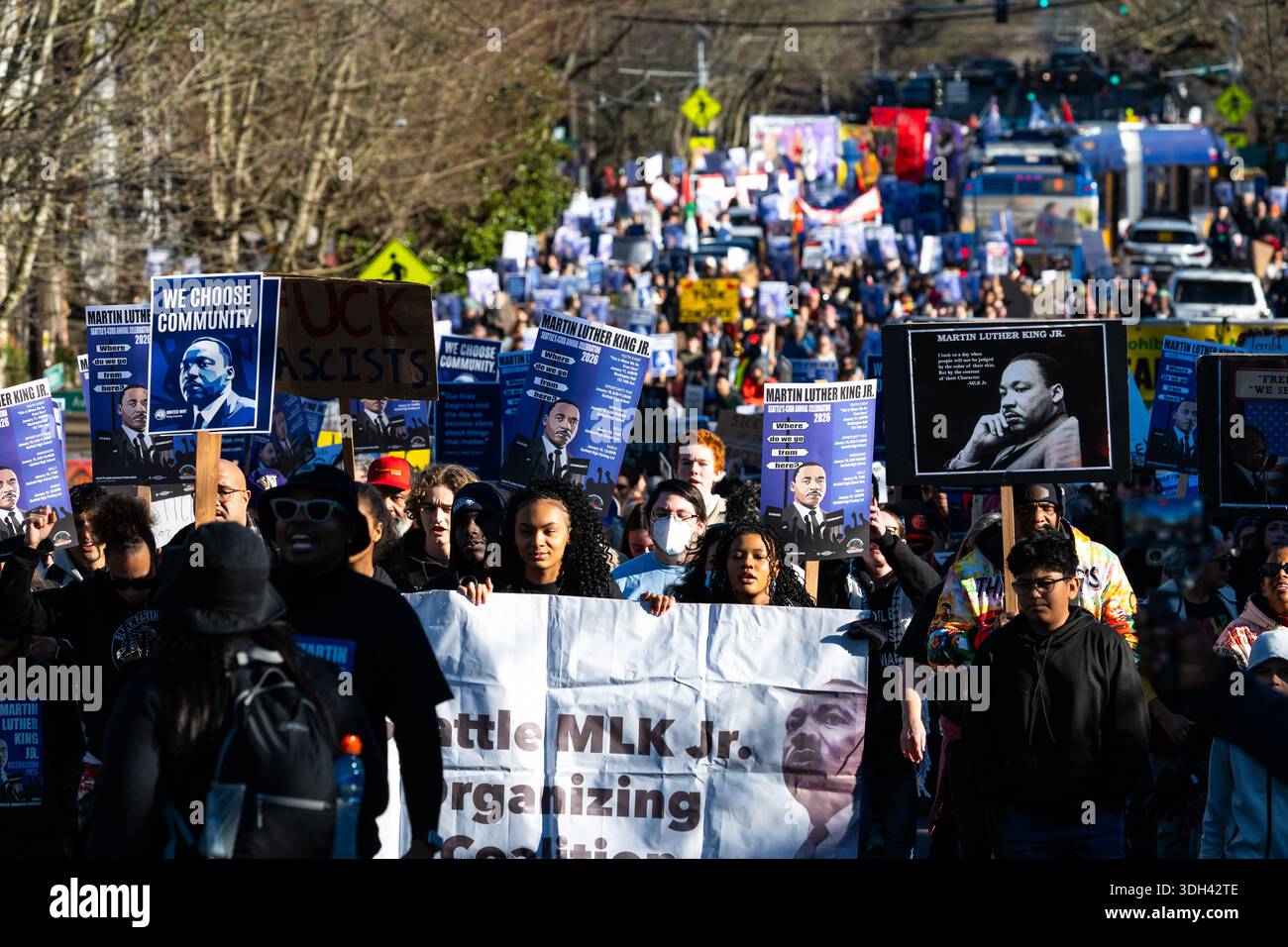 Seattle, USA. 19th Jan, 2026. Thousands gather and march on Martin ...