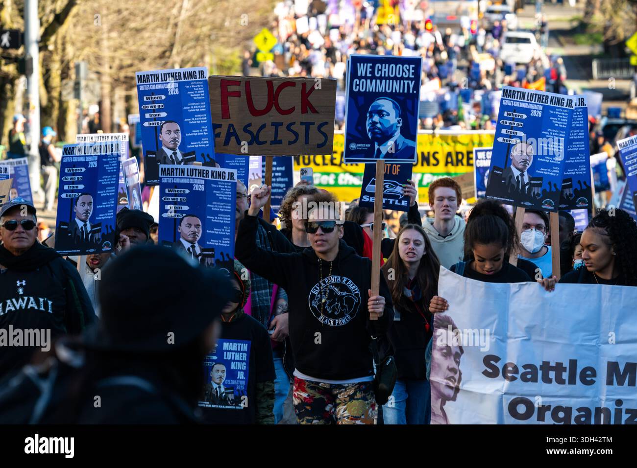 Seattle, USA. 19th Jan, 2026. Thousands gather and march on Martin ...