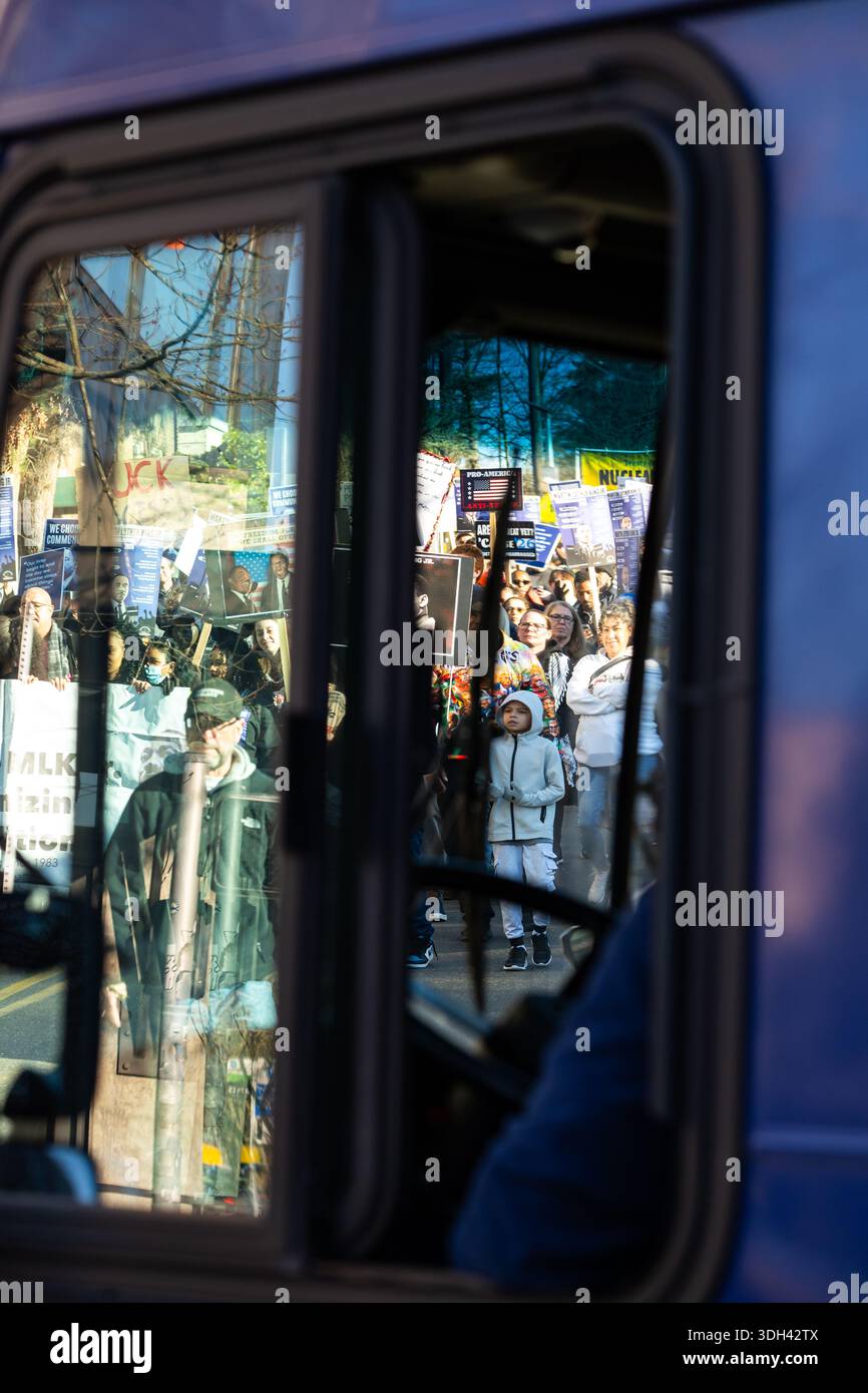 Seattle, USA. 19th Jan, 2026. Thousands gather and march on Martin ...