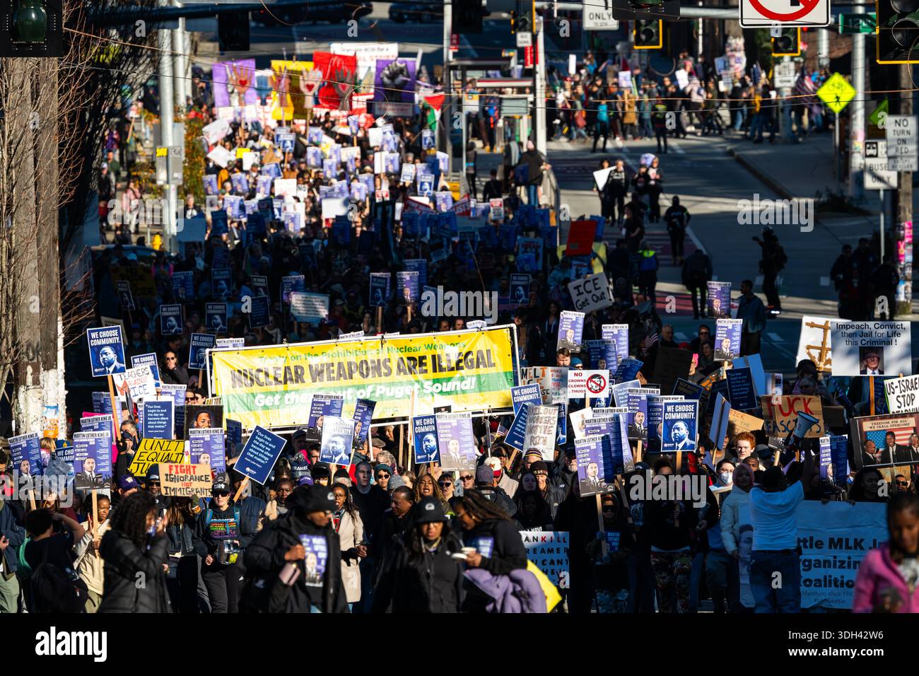 Seattle, USA. 19th Jan, 2026. Thousands gather and march on Martin ...