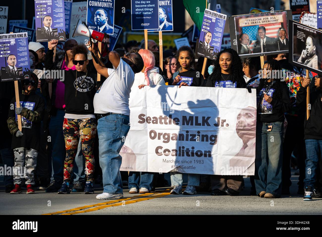 Seattle, USA. 19th Jan, 2026. Thousands gather and march on Martin ...