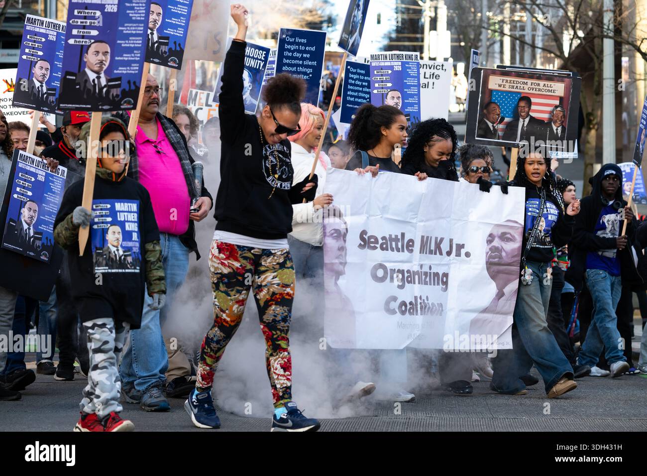 Seattle, USA. 19th Jan, 2026. Thousands gather and march on Martin ...