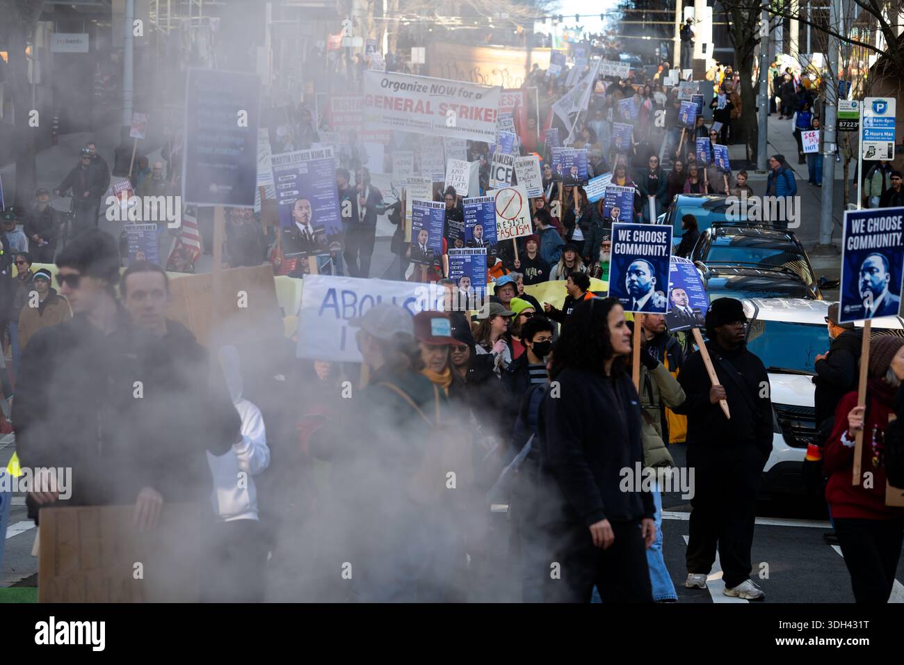 Seattle, USA. 19th Jan, 2026. Thousands gather and march on Martin ...