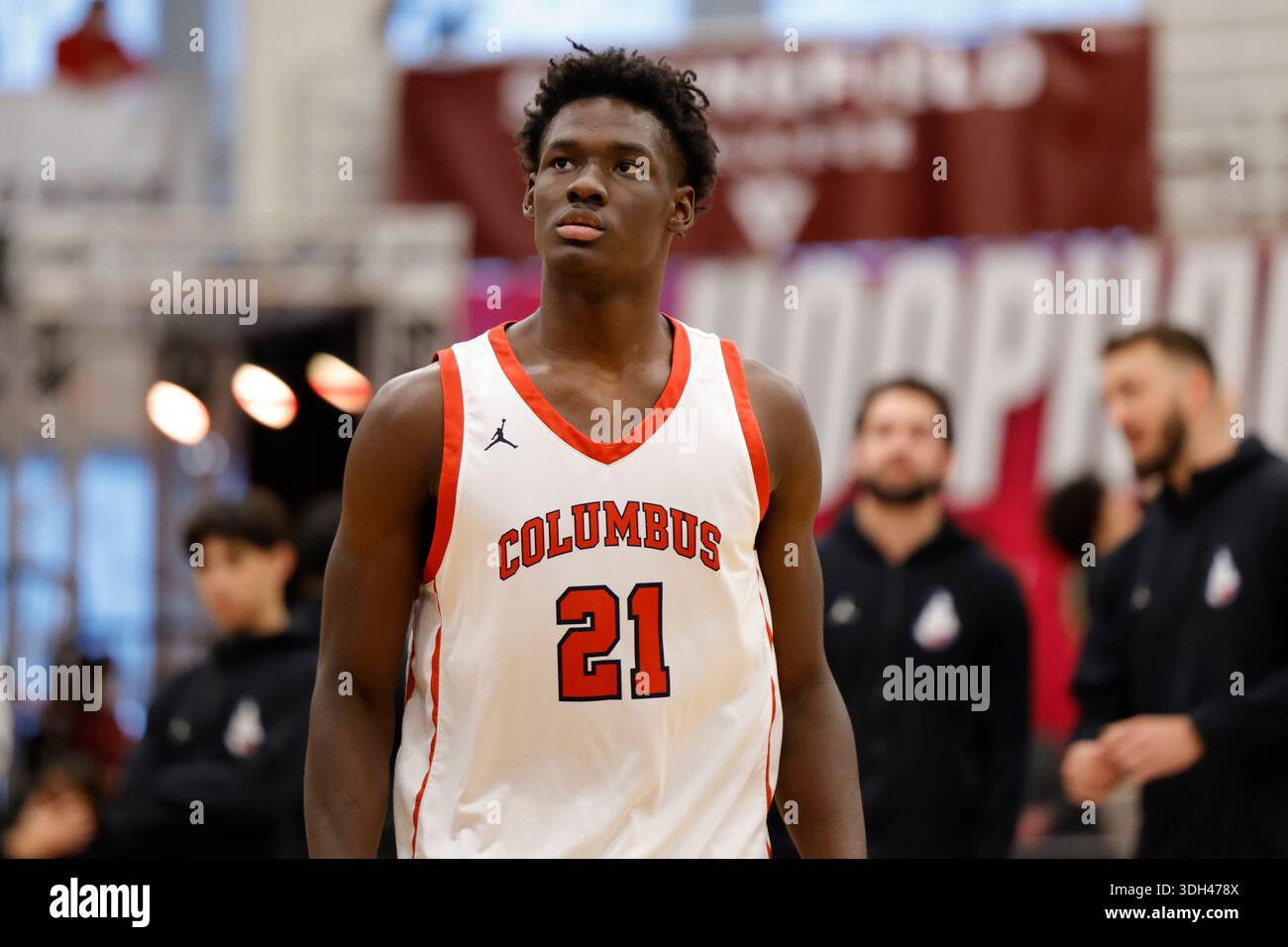 Christopher Columbus Caydin Gaskins (21) during warmups before a high ...