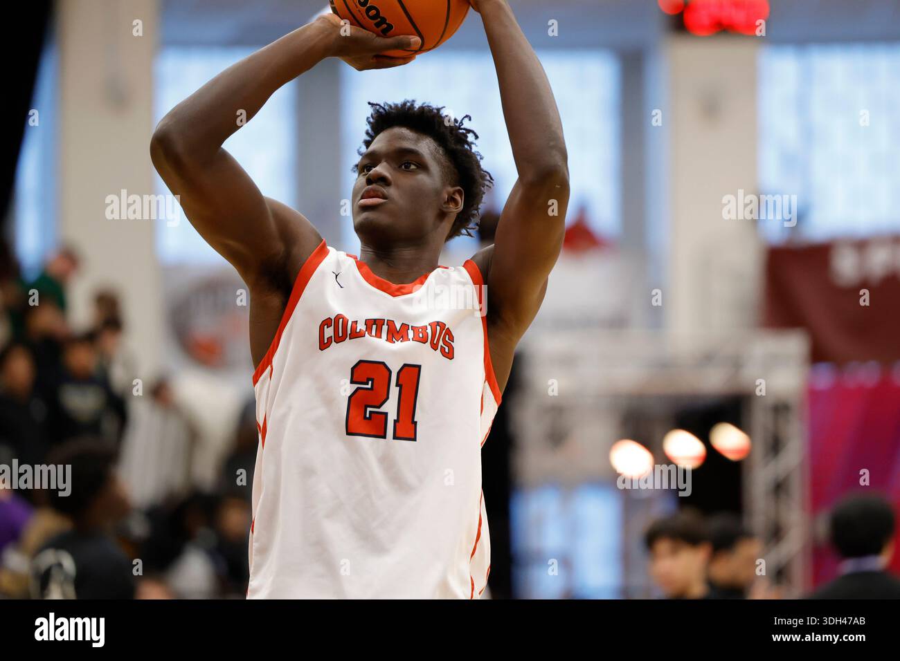 Christopher Columbus Caydin Gaskins (21) during warmups before a high ...
